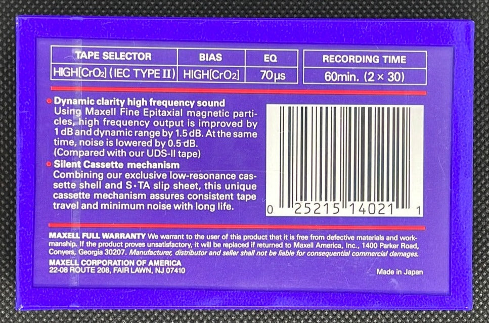 Maxell UDX-II - 1986 - US - Blank Cassette Tape - New Sealed