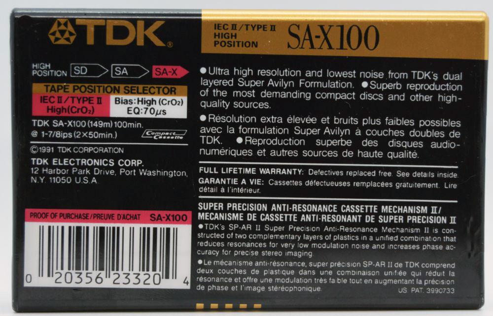 TDK SA-X - 1991 - US - Blank Cassette Tape - New Sealed